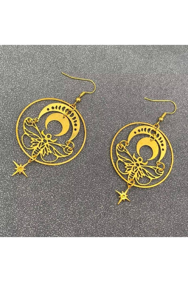 "Star Crescent Moon Moth" Lunar Halo & Dangle Accent Star Earrings for ...