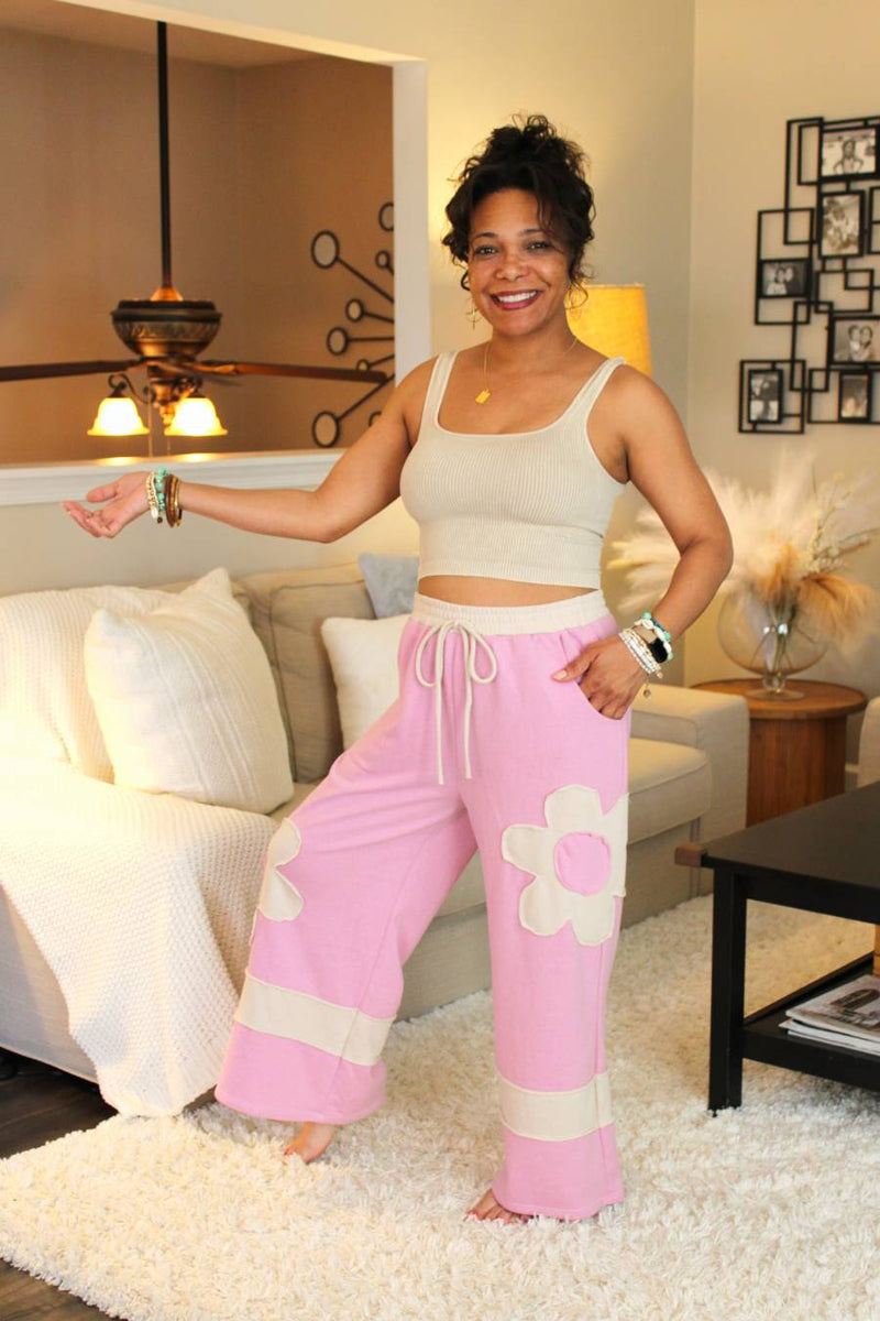 Women's "Cute & Comfy Flower Patch" Super Soft Pink Mineral Wash Wide ...