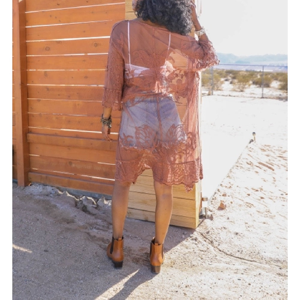 Bohemian Ethereal Lace Front Tie Embroidered Butterfly Pattern Open ...