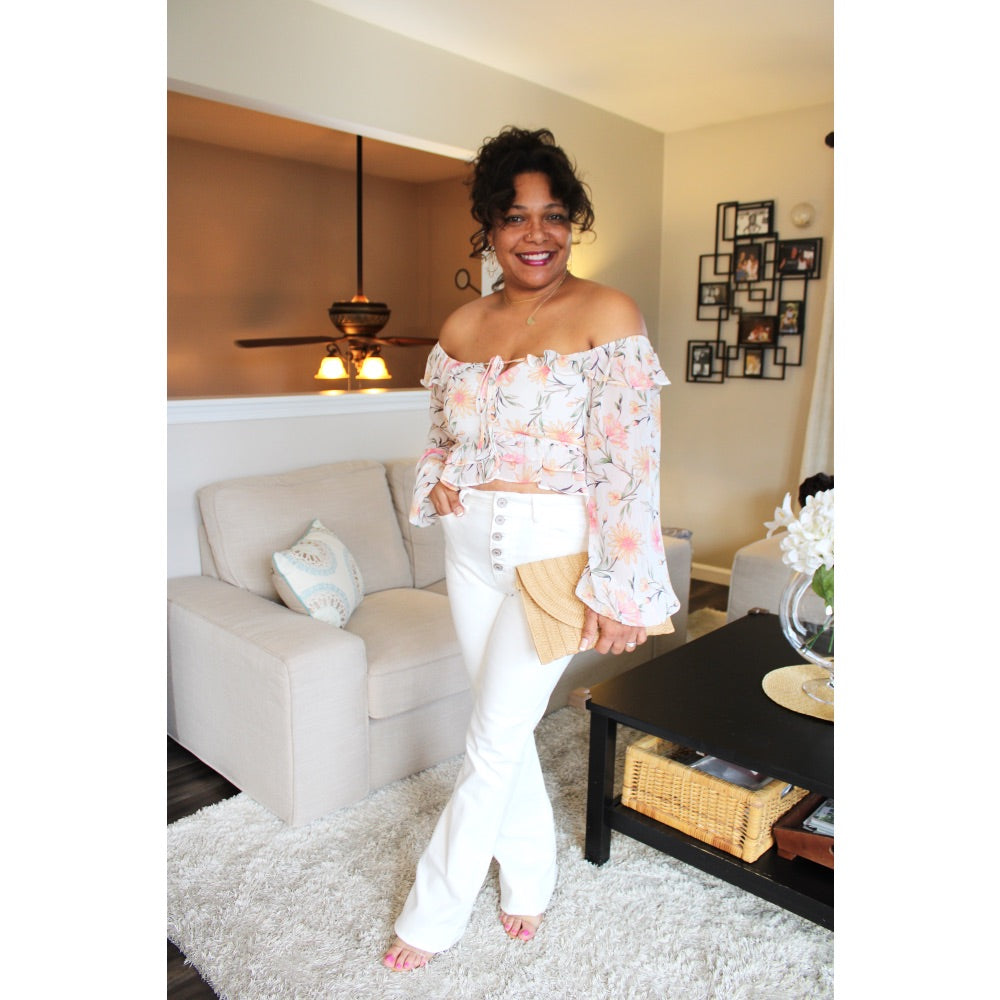 Sunset Blossom Long Sleeve Floral Pattern Ruffle Top – Bon Bini